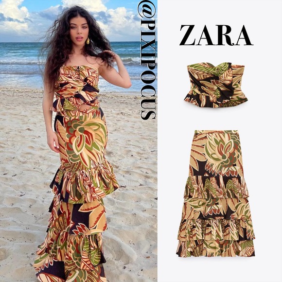 Zara | Dresses | Zara 2 Piece Corset Top Ruffle Layered Skirt Set | Poshmark